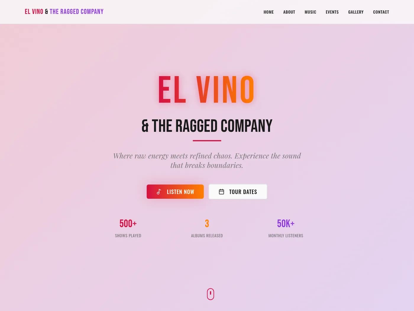 El Vino and the Ragged Company Band Website