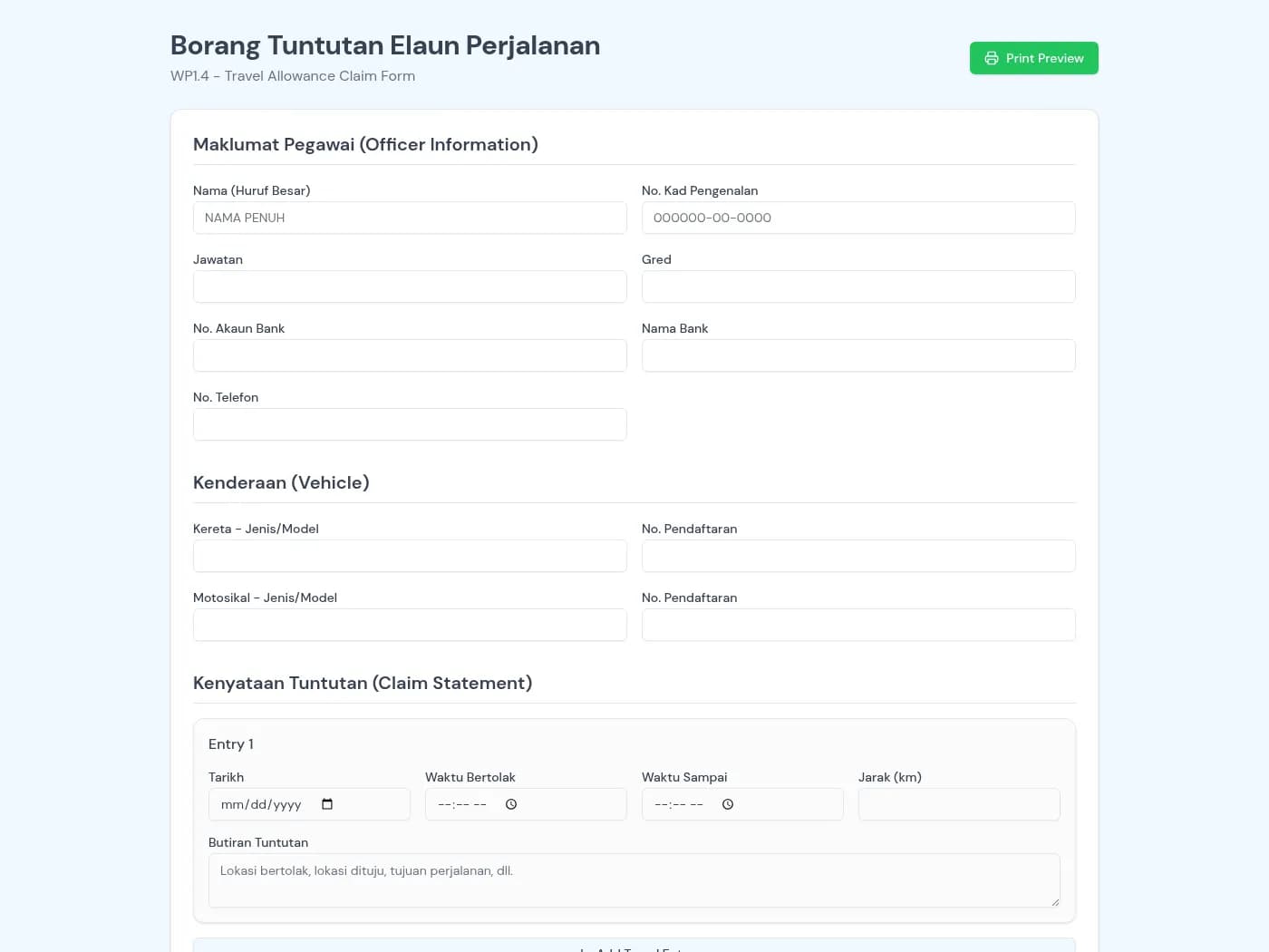 Elaun Perjalanan Web Calculator