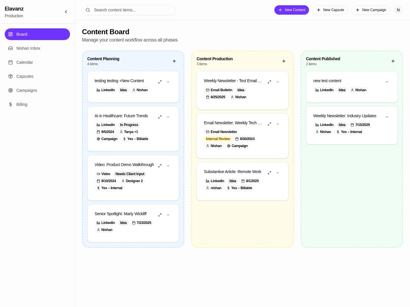 Elavanz Production – Visual Content Workflow App