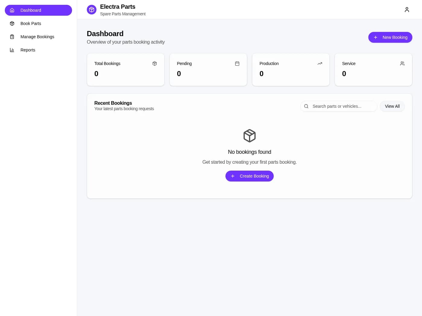 Electra Spare Parts Booking & Workflow App