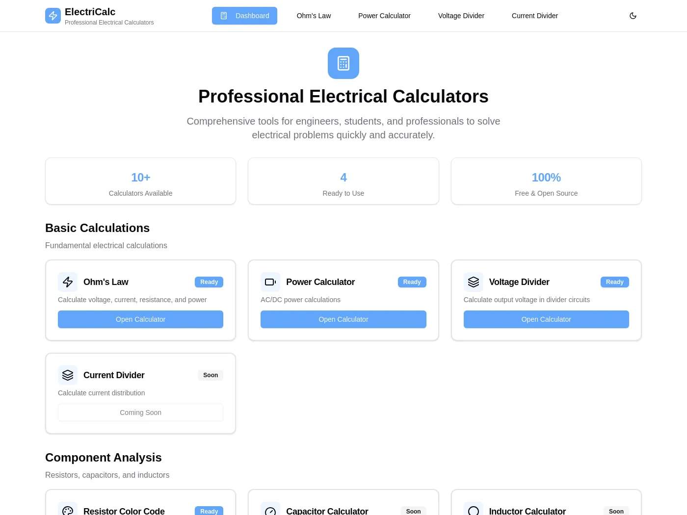 Electrical Calculator Web App