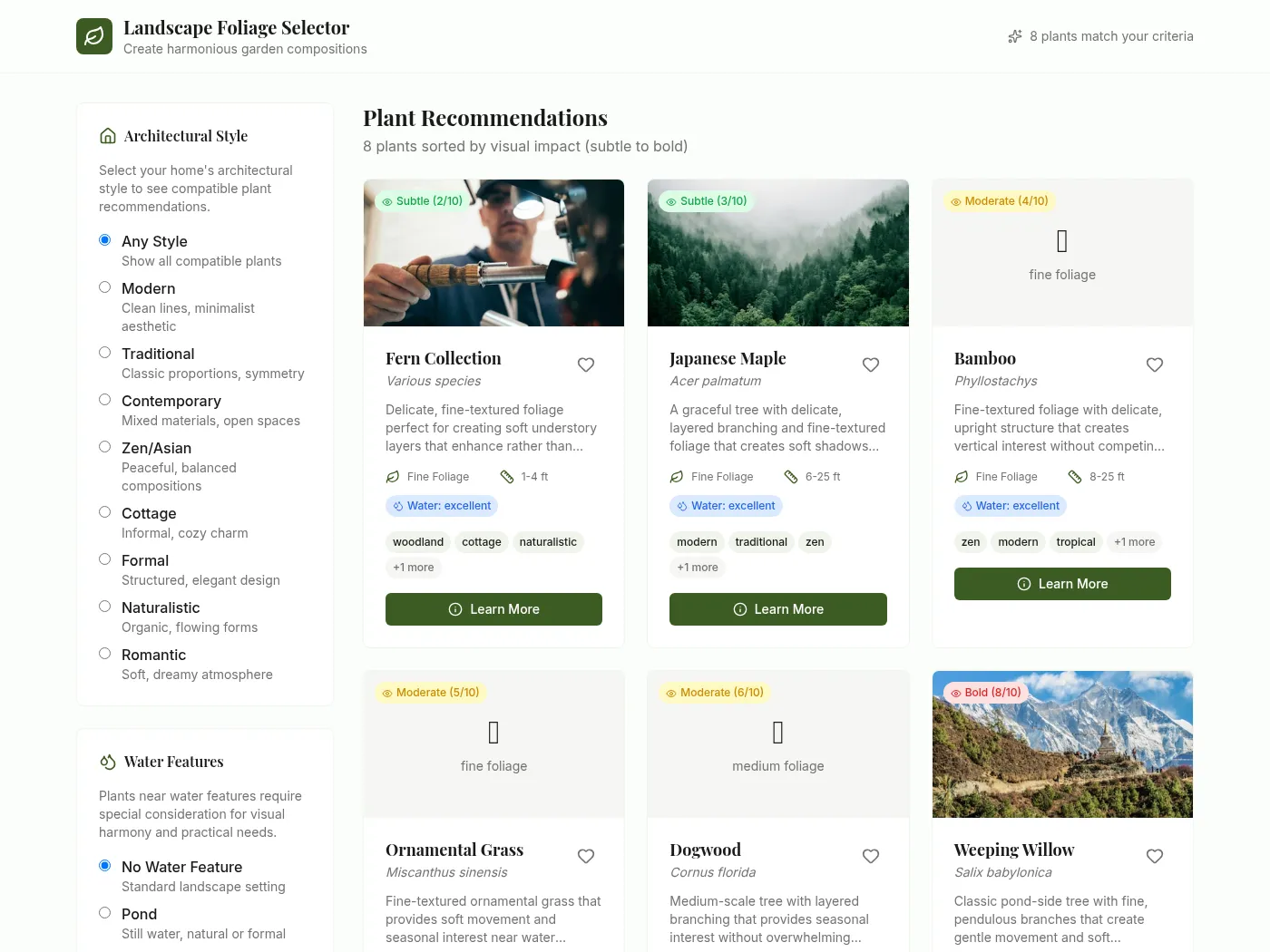 Elegant Landscape Foliage Selector