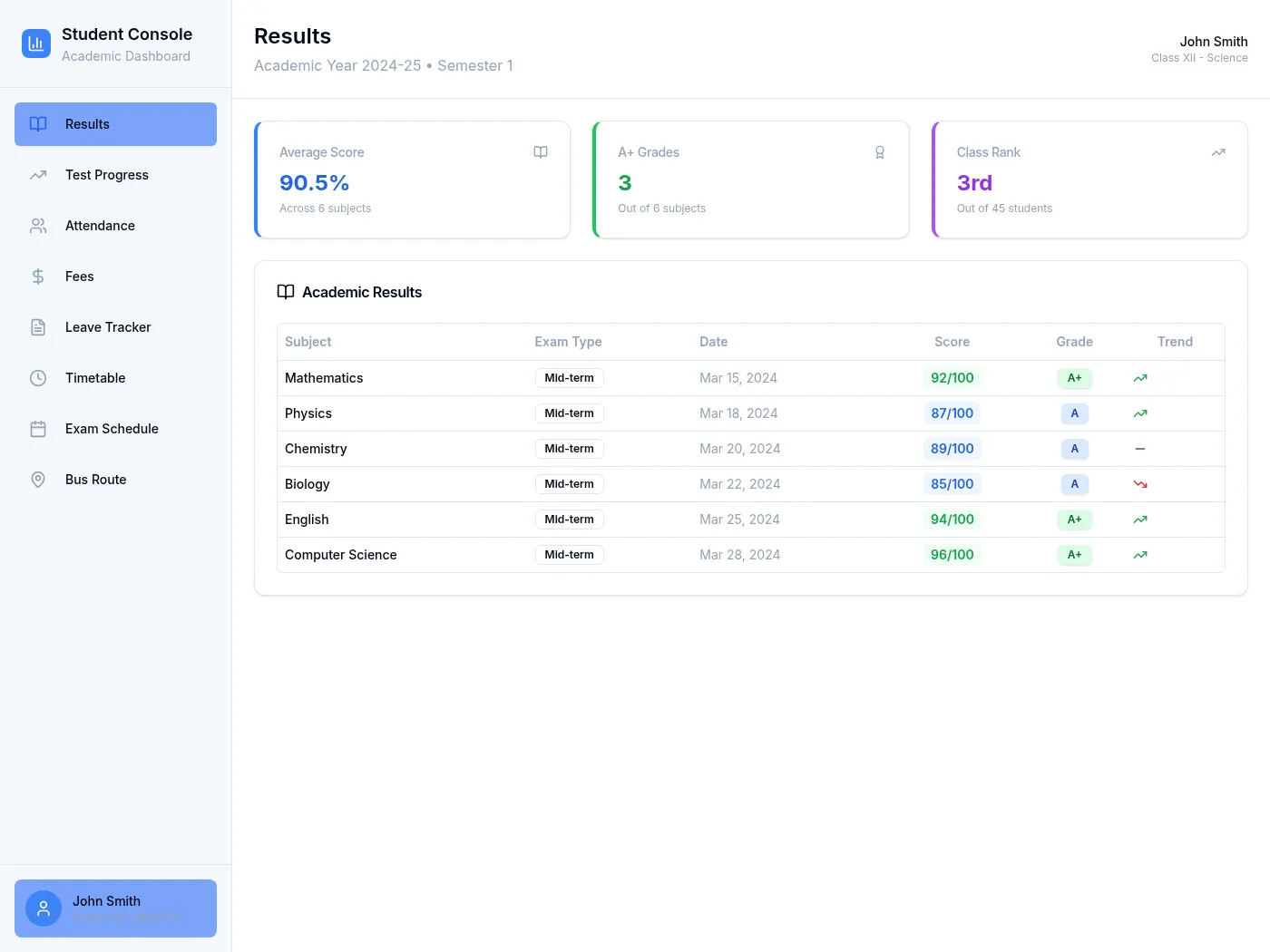 Elegant Student Console - A Modern React SPA Dashboard