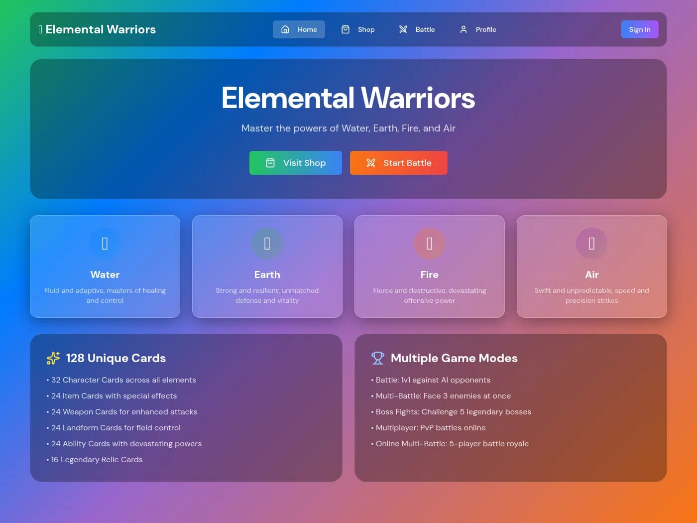 Elemental Warriors: Card Battle Game