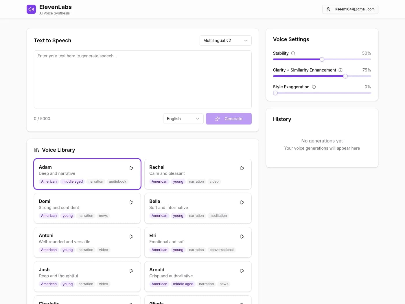 ElevenLabs AI Voice Synthesis Web Platform