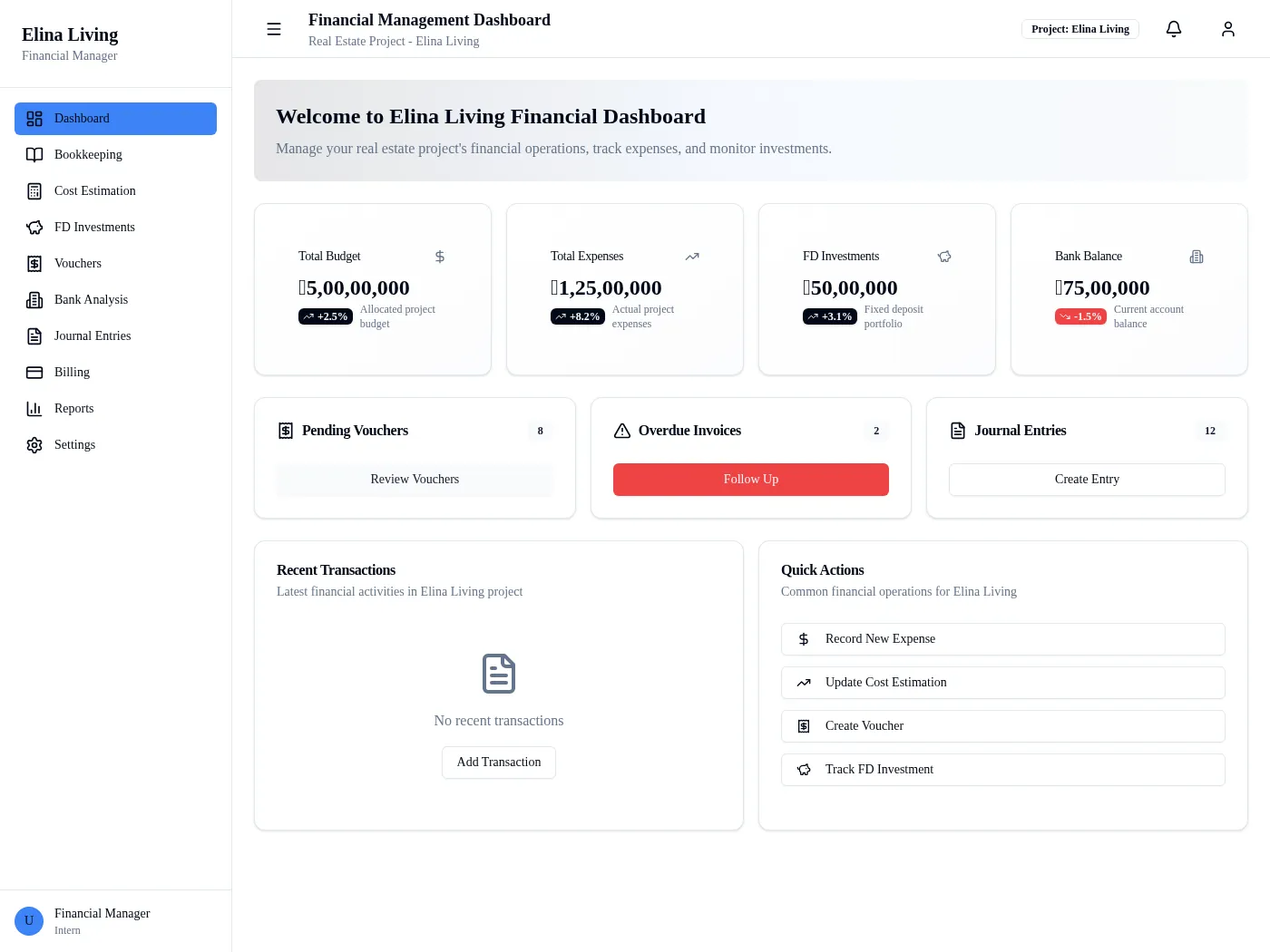 Real Estate Financial Management Assistant for Elina Living