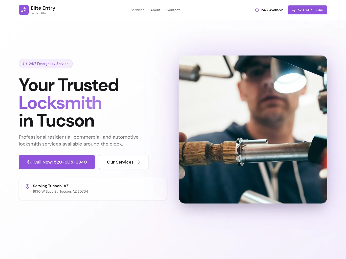 Elite Entry Locksmiths: Lavender Black Theme Website