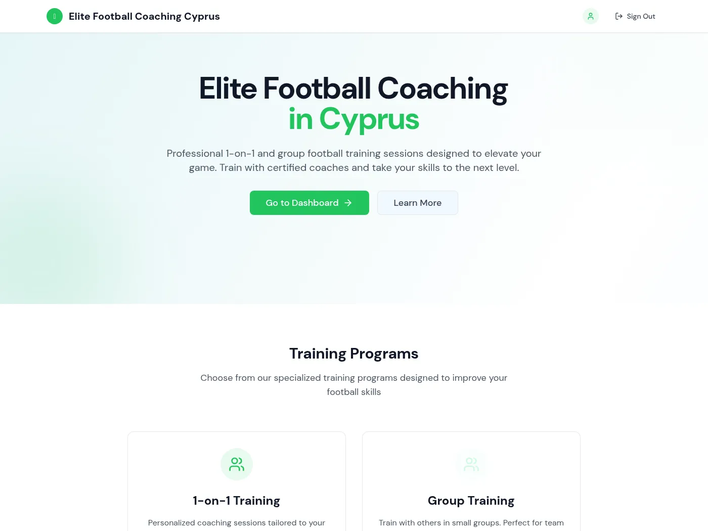Elite Football Coaching Cyprus Web App