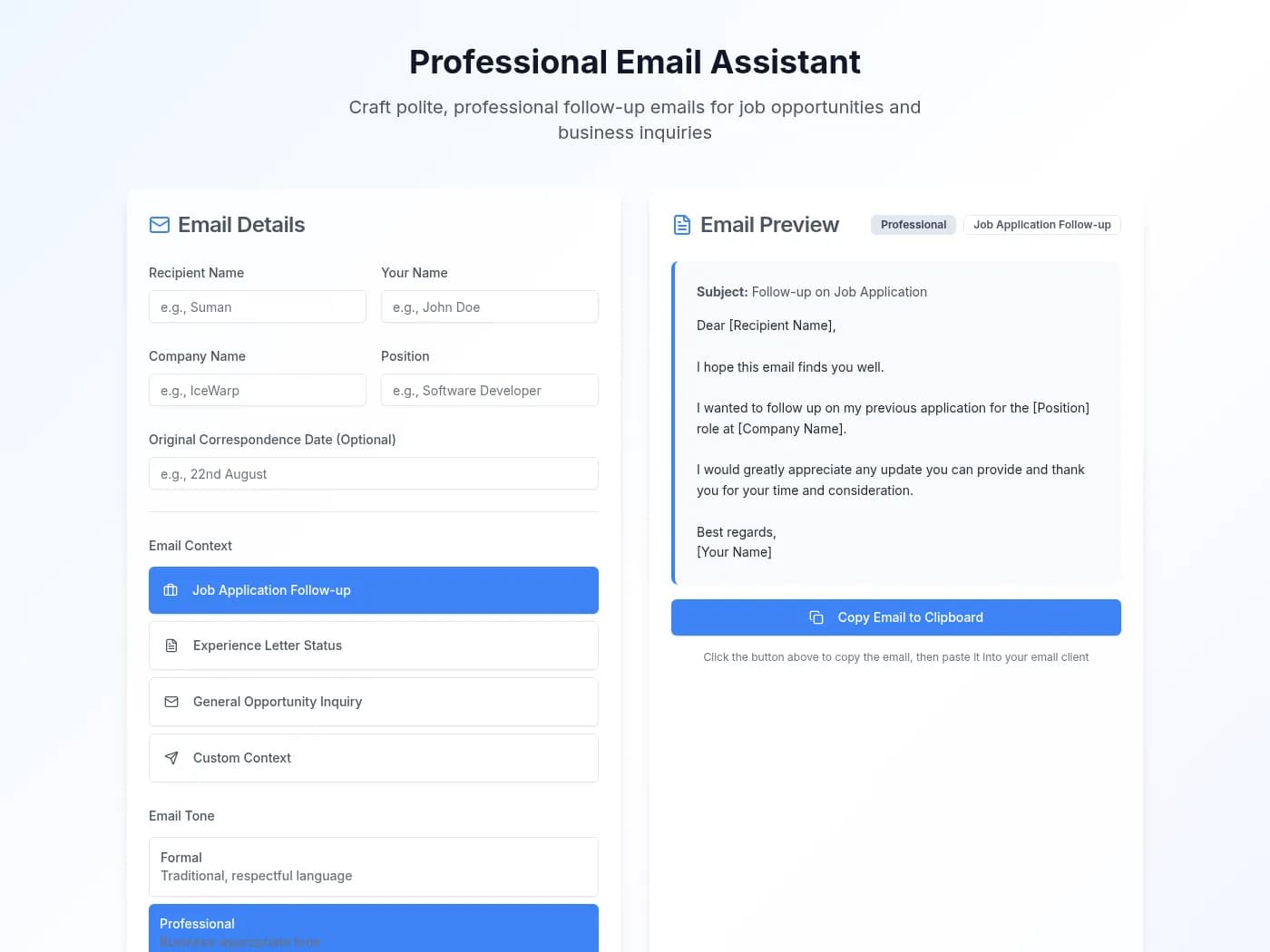 Professional Opportunity Follow-up Email Assistant