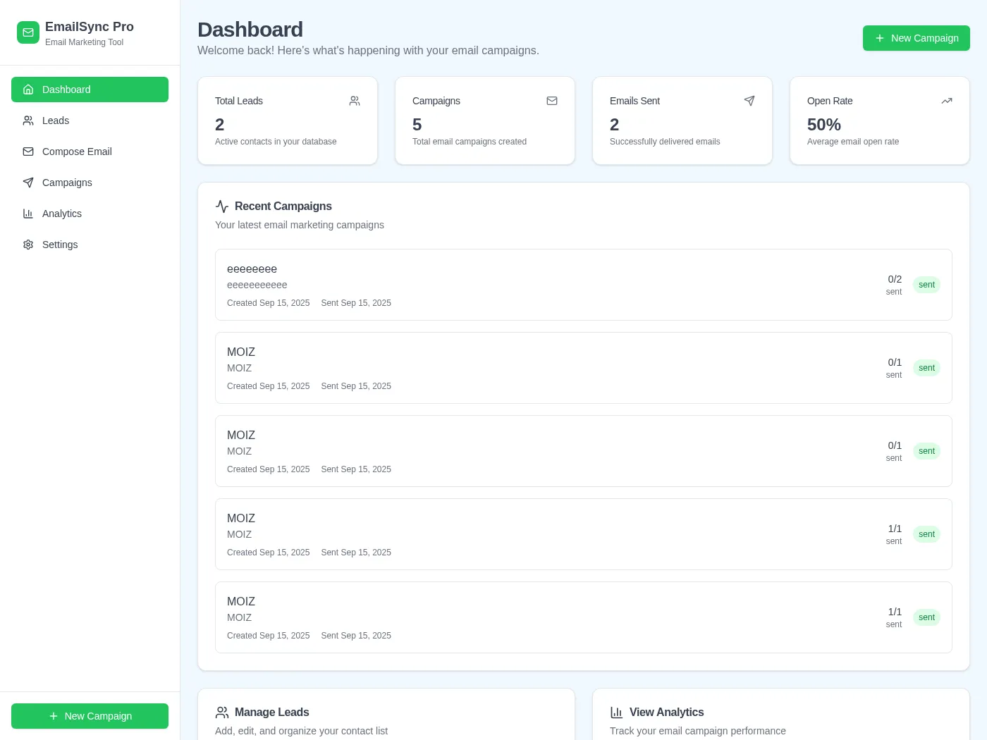 Unified Email Marketing Tool with Gmail Sync