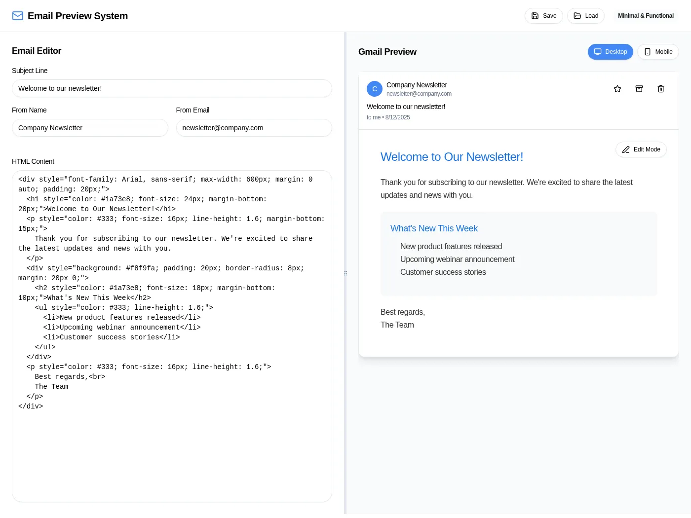 Email Previewer Minimal System