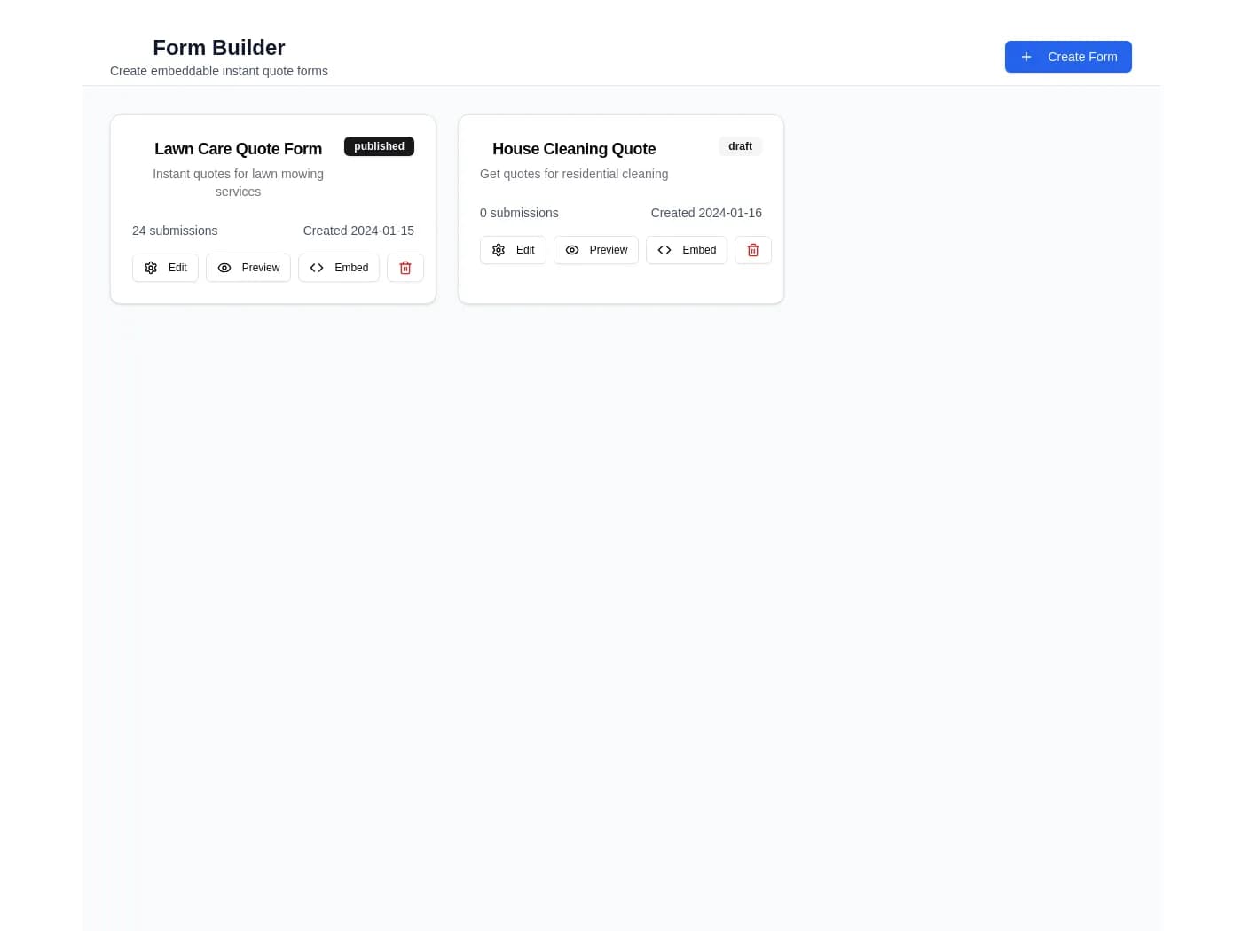 Embeddable Form Builder with Instant Quotes