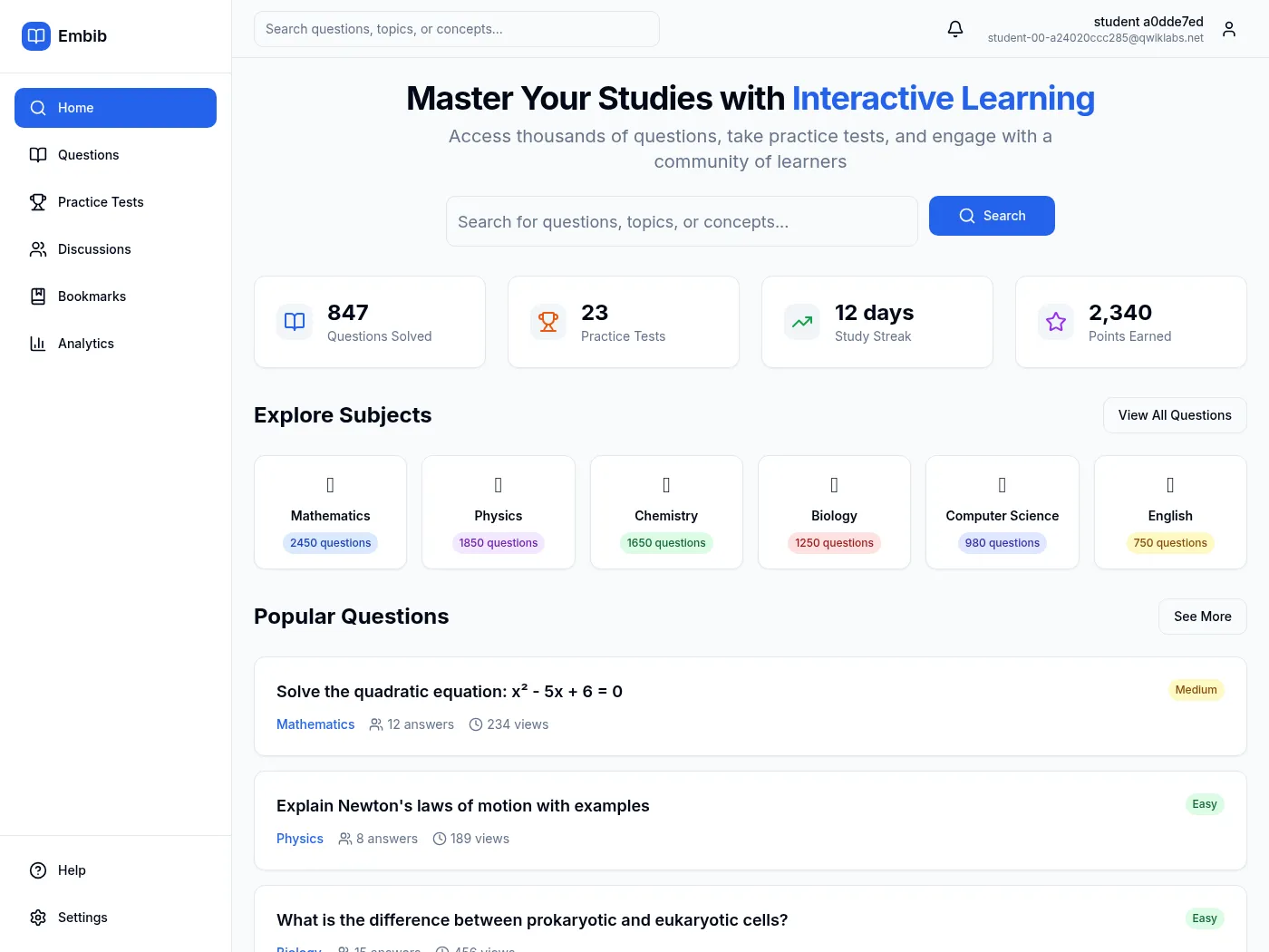 Embib.com Clone - Interactive Q&A and Learning Platform
