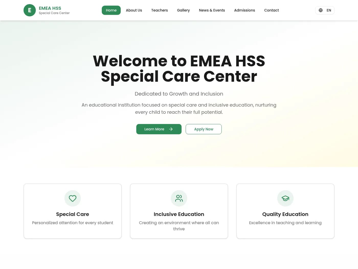 EMEA HSS Special Care Center Bilingual School Website