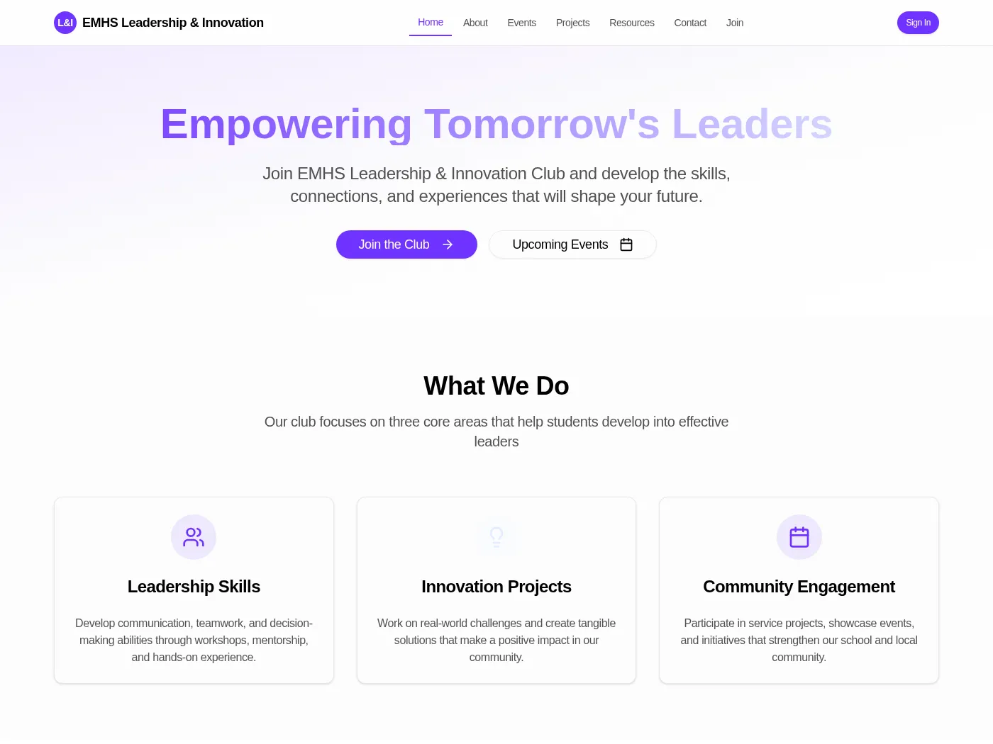 EMHS Leadership & Innovation Club Web App