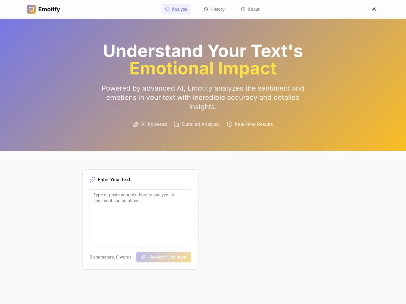 Emotify React - Clean UI Sentiment Analysis App