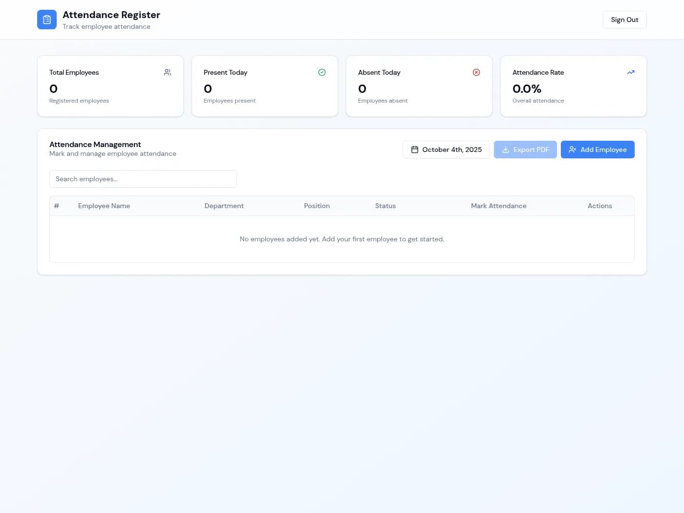 Employee Attendance Register and PDF Exporter