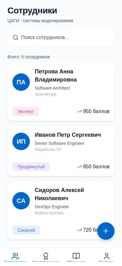Мобильное приложение для квалификации сотрудников АО «ЦАГИ - системы моделирования»
