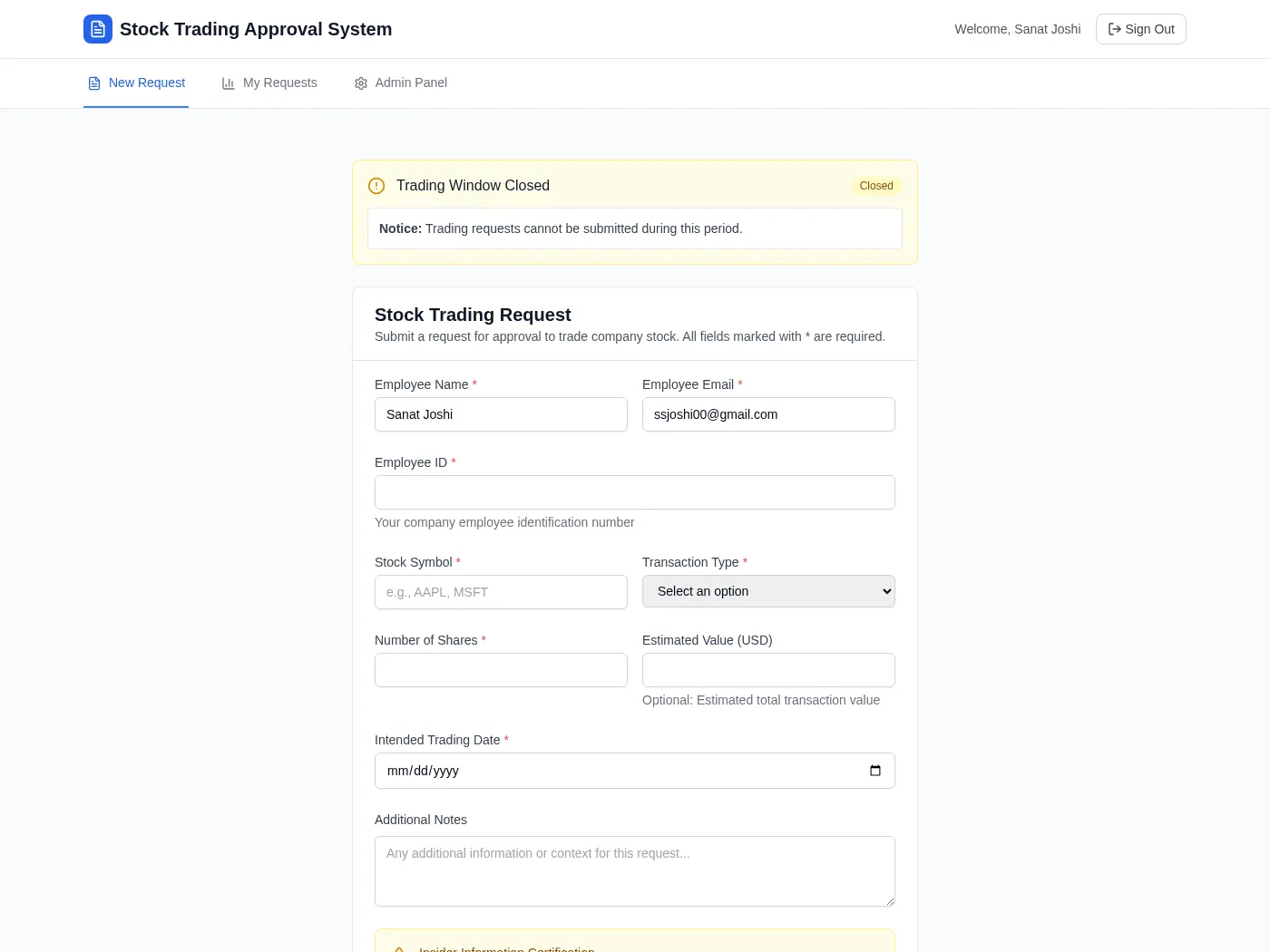 Employee Stock Trading Approval System