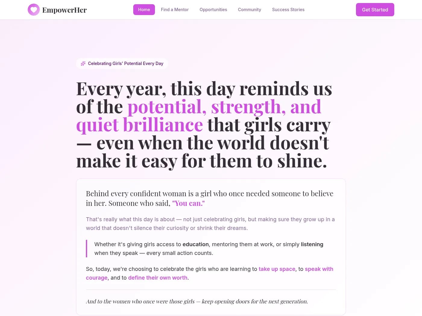 EmpowerHer: Girls' Opportunity Platform