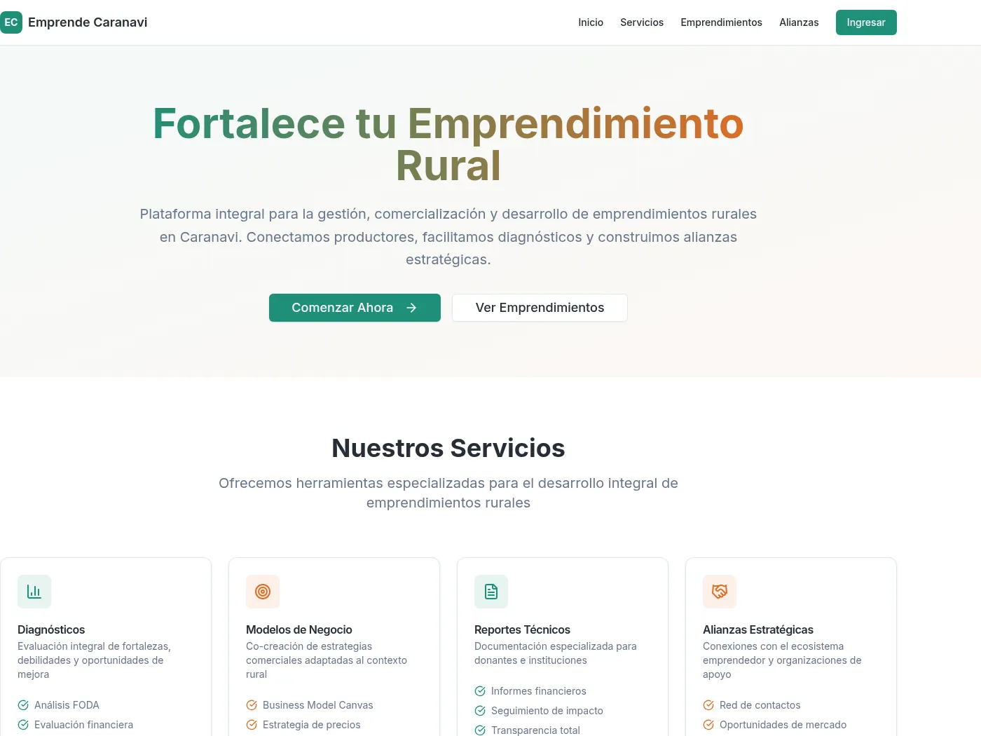 Emprende Caranavi: Plataforma de Gestión y Comercialización para Emprendimientos Rurales