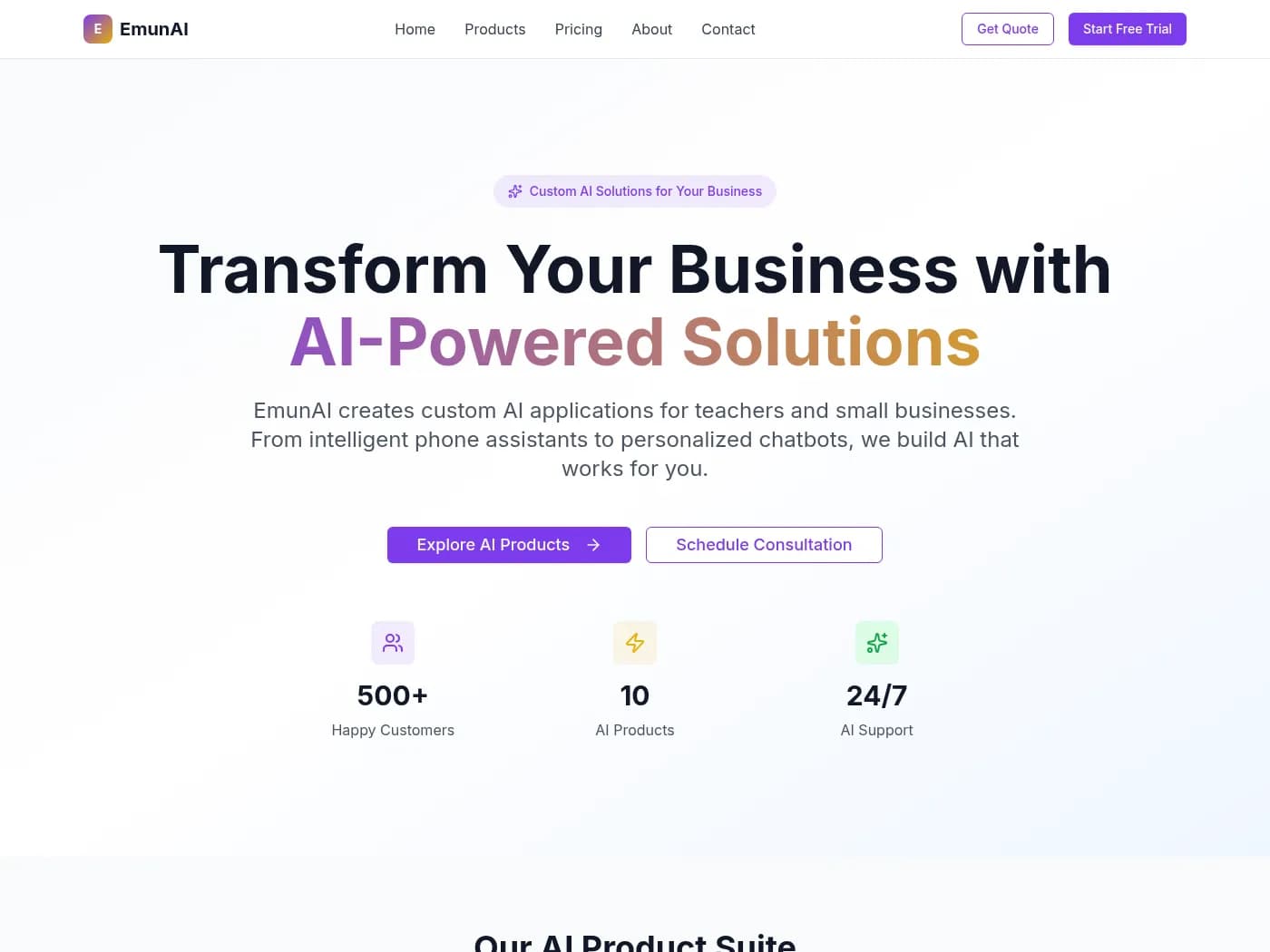 EmunAI Storefront for Custom AI Solutions