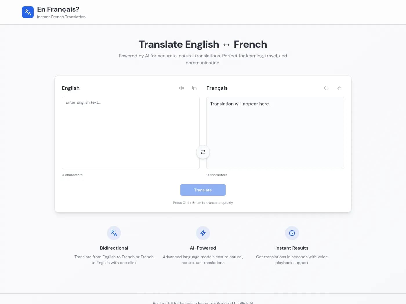 En Français? Instant French Translator Web App