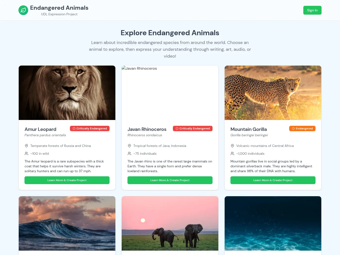 Endangered Animals UDL Interactive Project