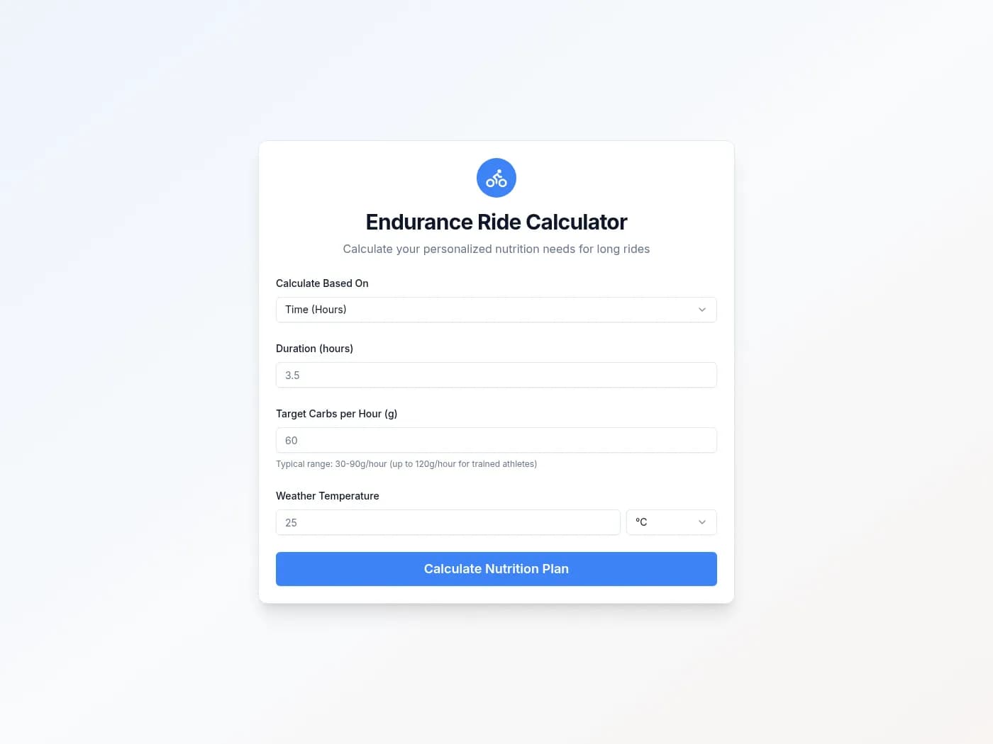 Endurance Ride Nutrition Calculator