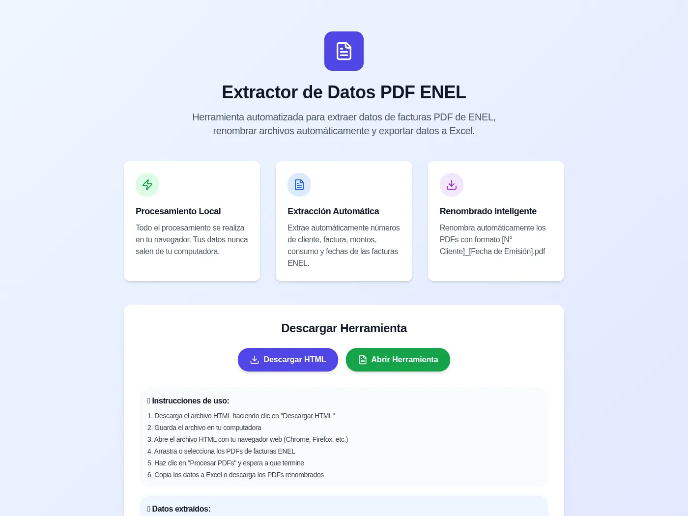 ENEL PDF Invoice Data Extractor and Renamer (Client-Side HTML Utility)