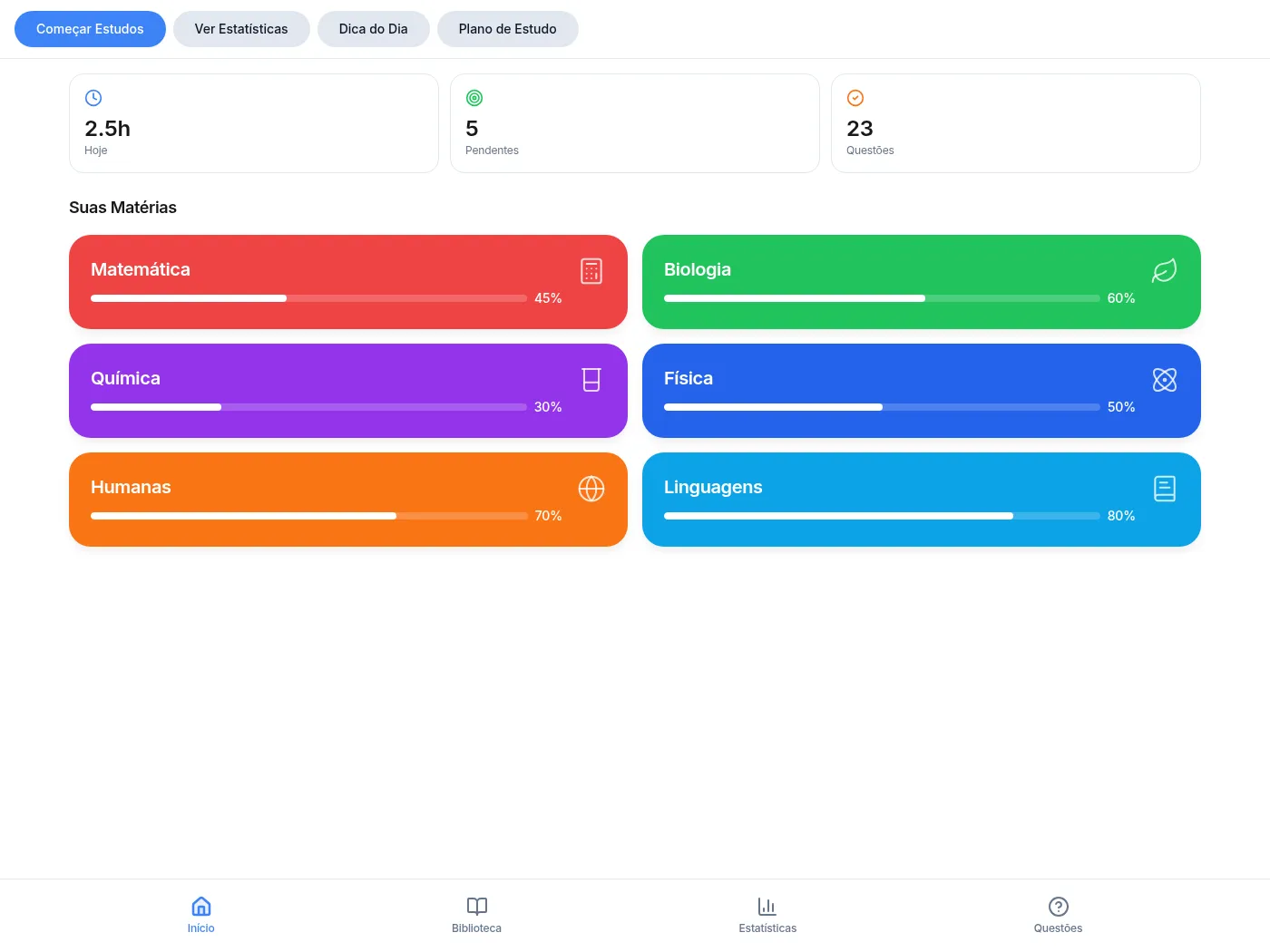 ENEM Study App – Modern, Efficient & Personalized Study Platform Inspired by iFood & iPhone UI