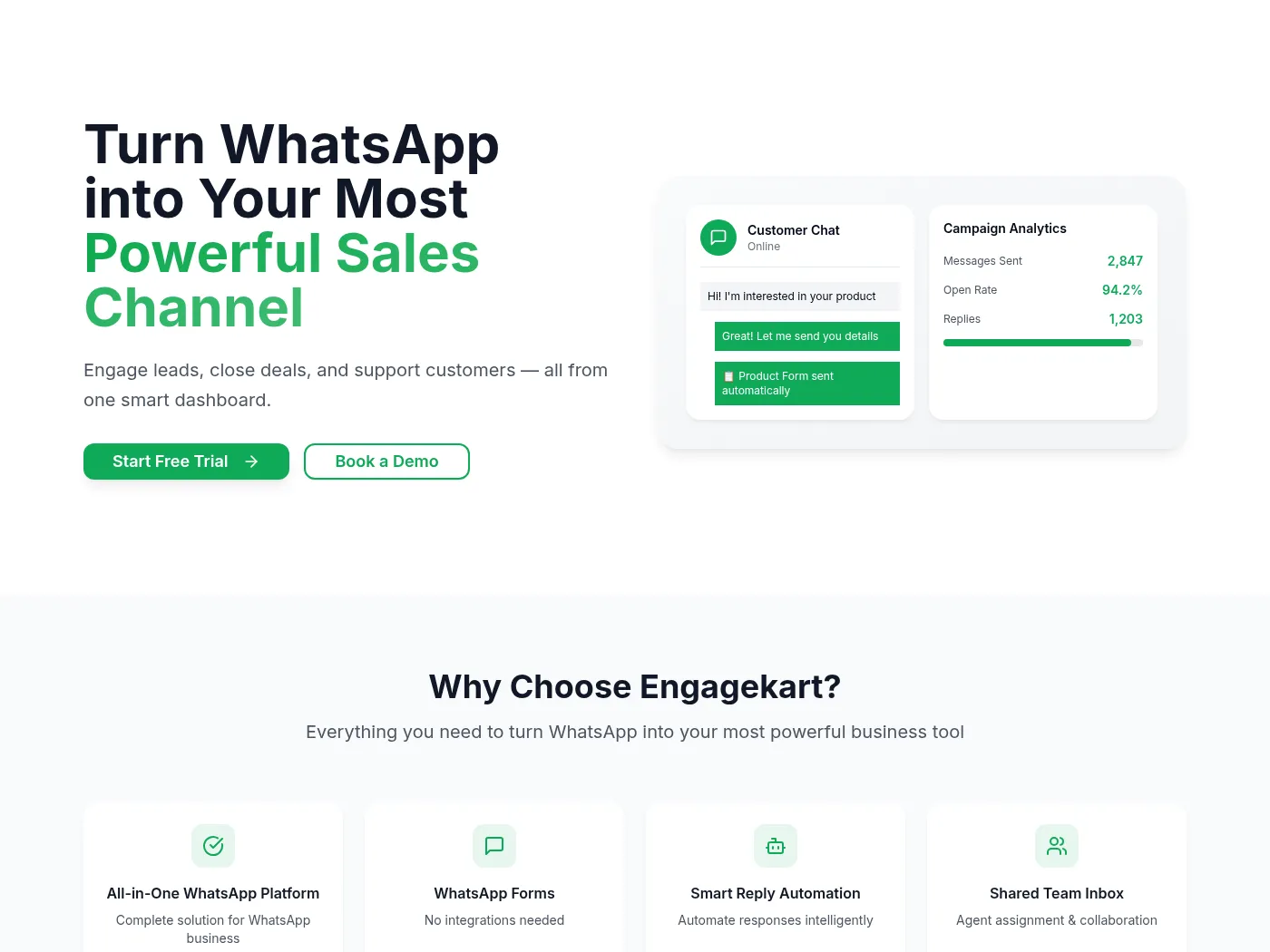 Engagekart SaaS Website – Modern, Conversion-Driven WhatsApp Business Solution