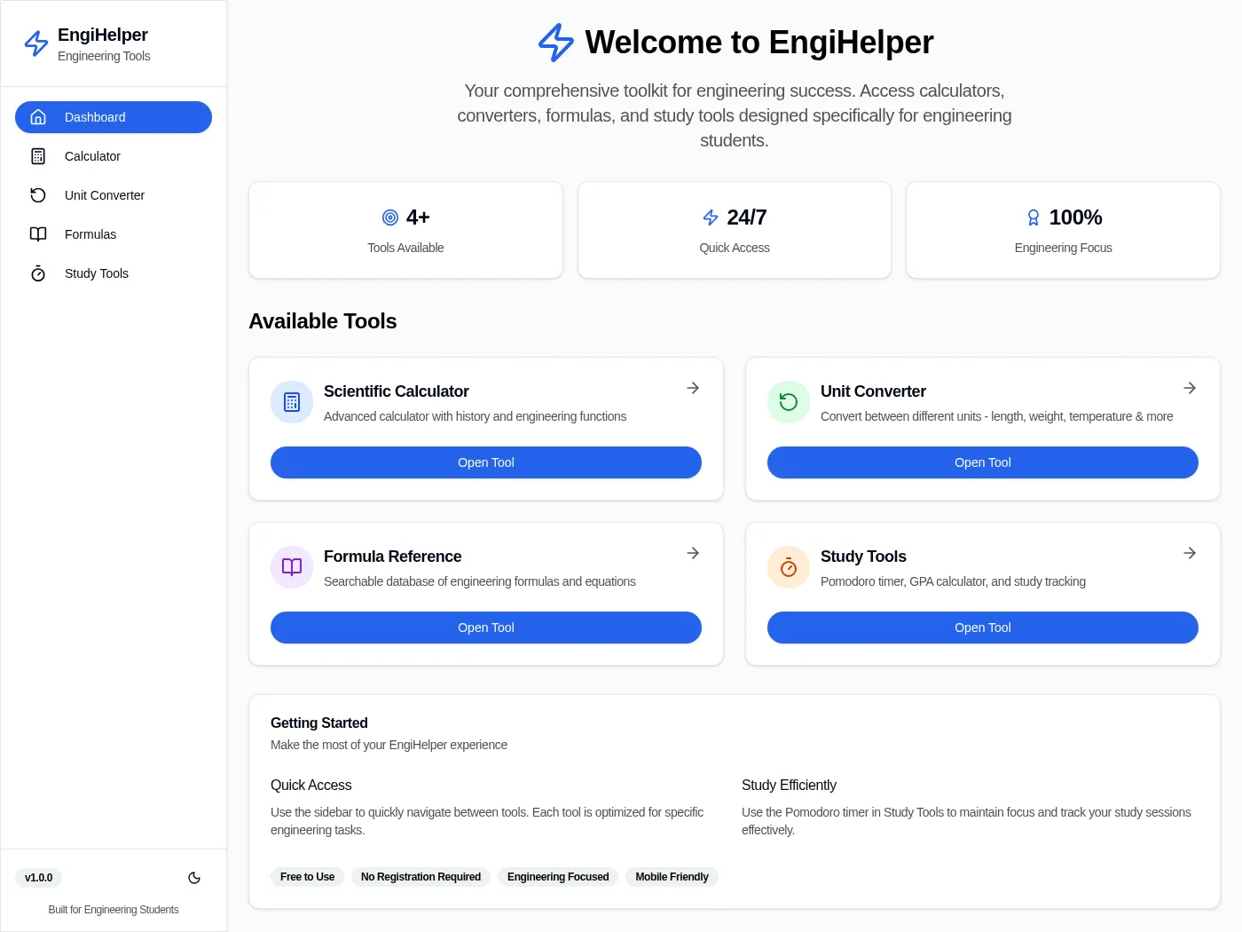 EngiHelper: Web App for Engineering Students