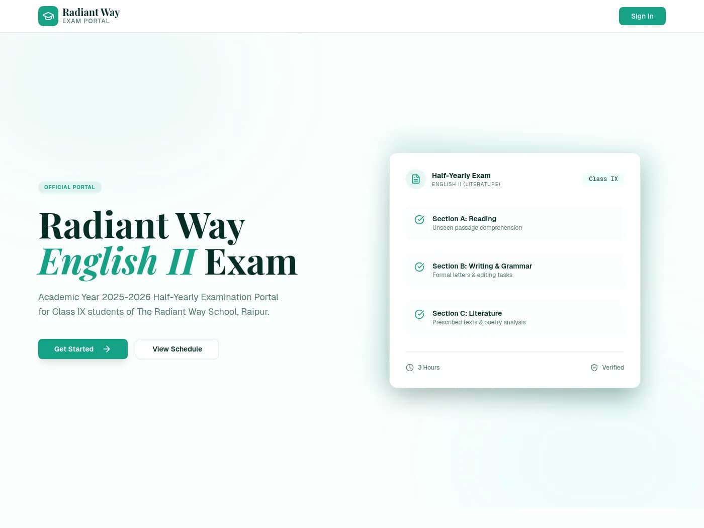 Radiant Way English Exam