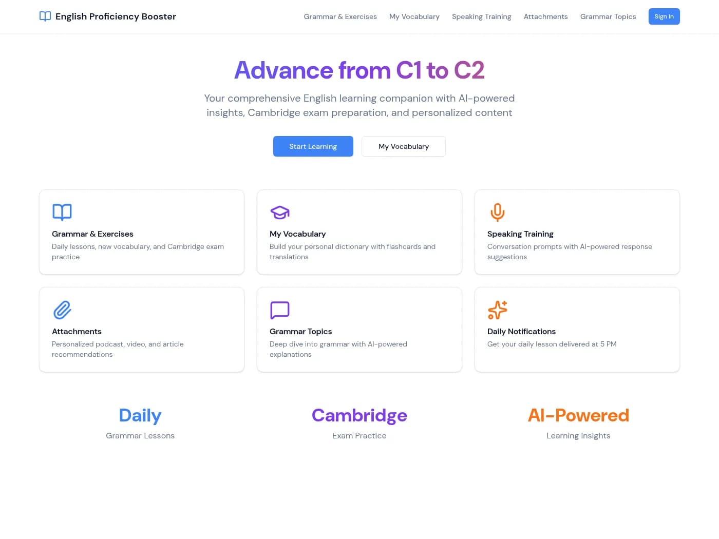 English Proficiency Booster: Personalized C1 to C2 Language App