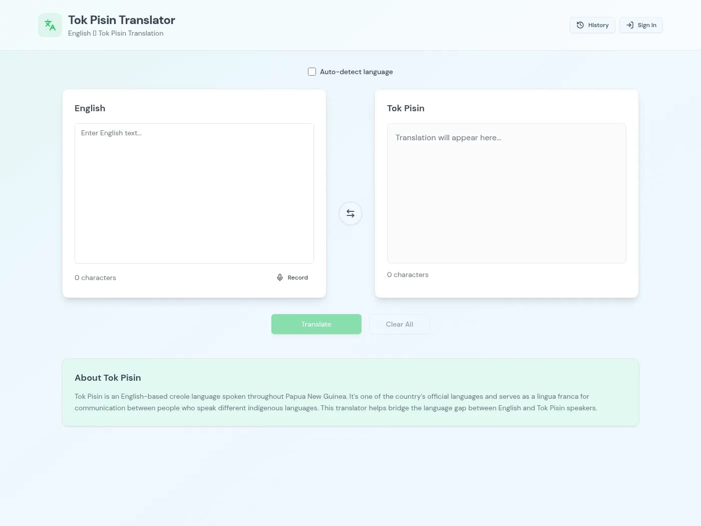 English to Tok Pisin Translation App