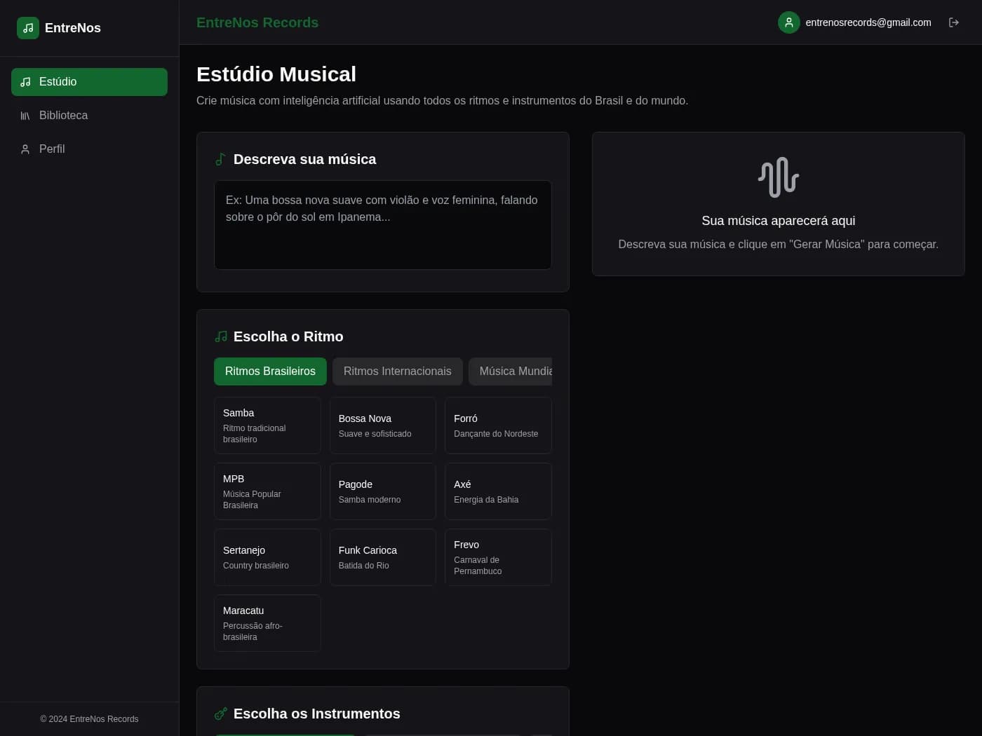 EntreNos Records: Plataforma Completa de Criação Musical com IA