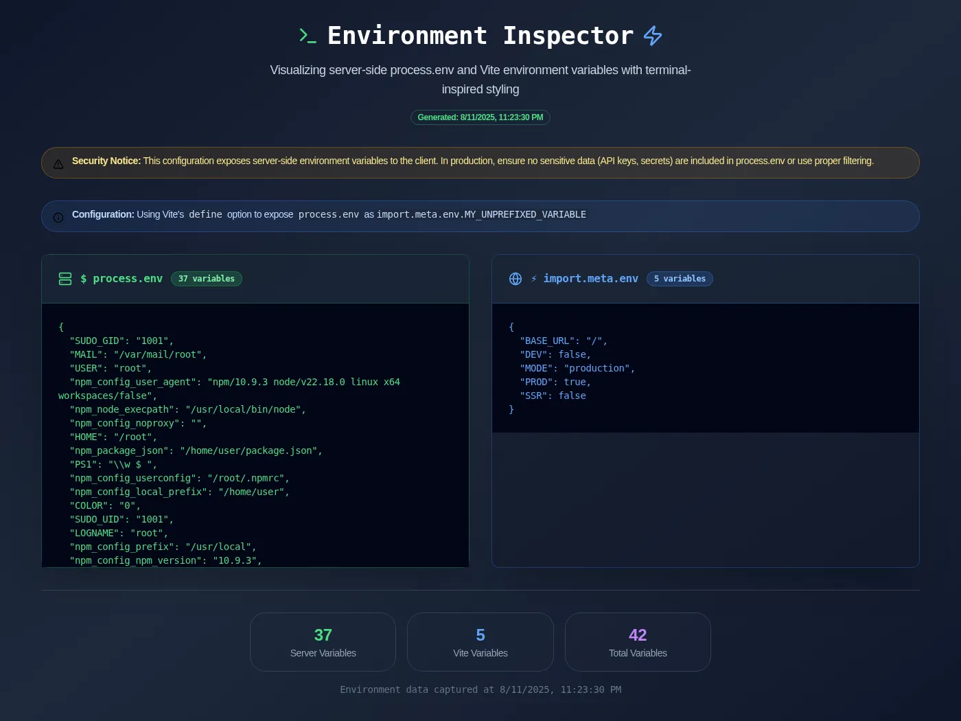 Env Inspector: Visualize Server & Vite Environment Variables