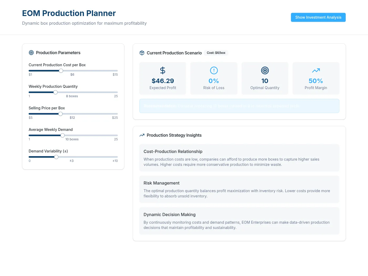 Dynamic Production Planning Simulator for EOM Enterprises