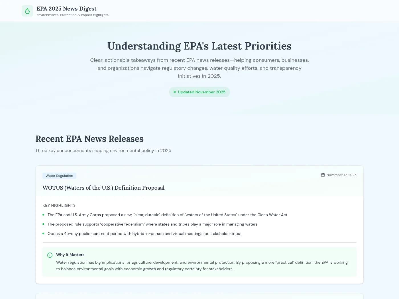 EPA 2025 News Digest & Impact Highlights