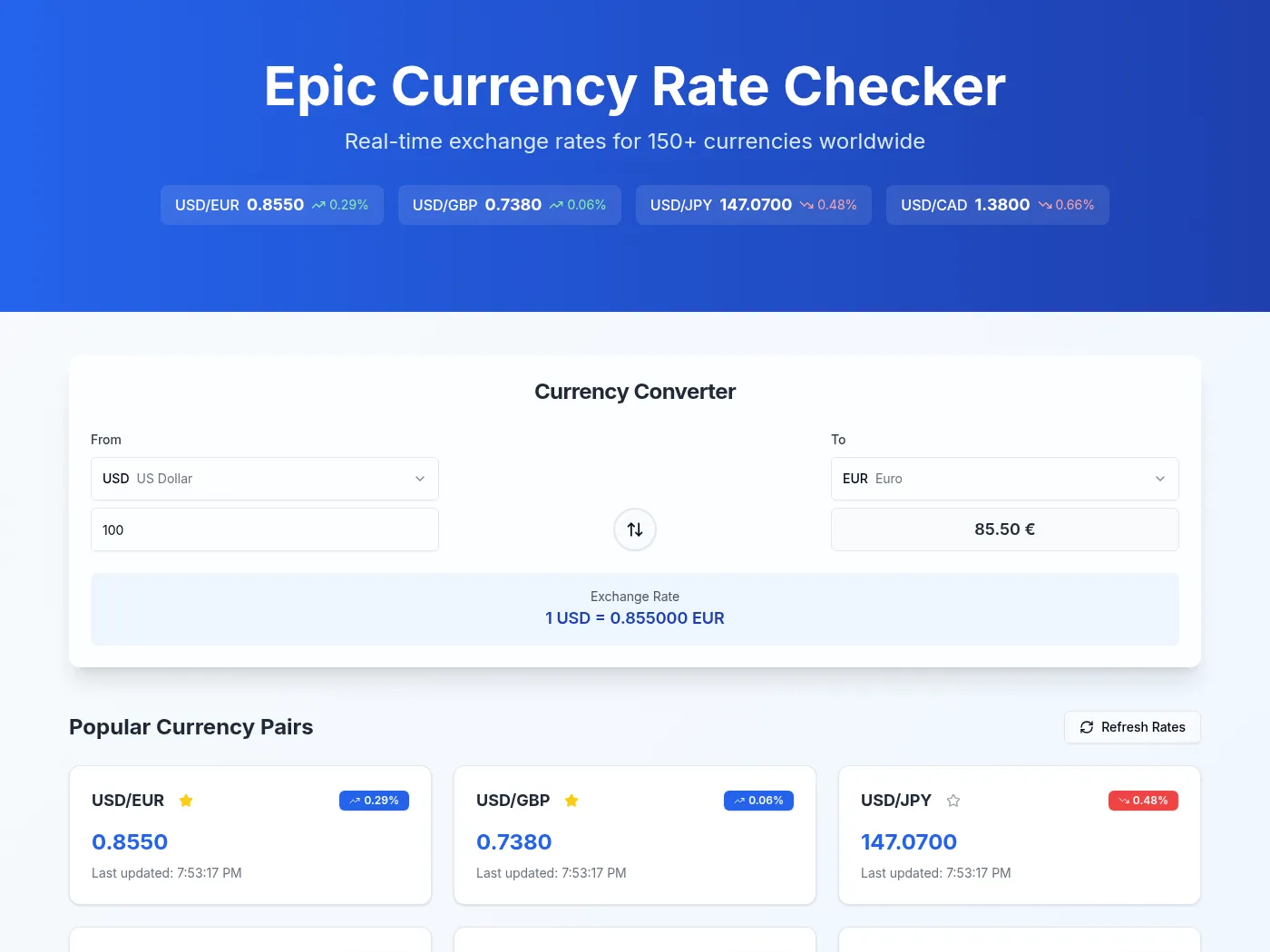 Epic Currency Rate Checker