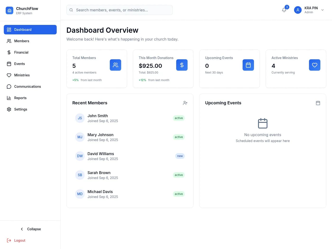 Scalable ERP Church Management System (ChMS) with Modular Architecture and RBAC