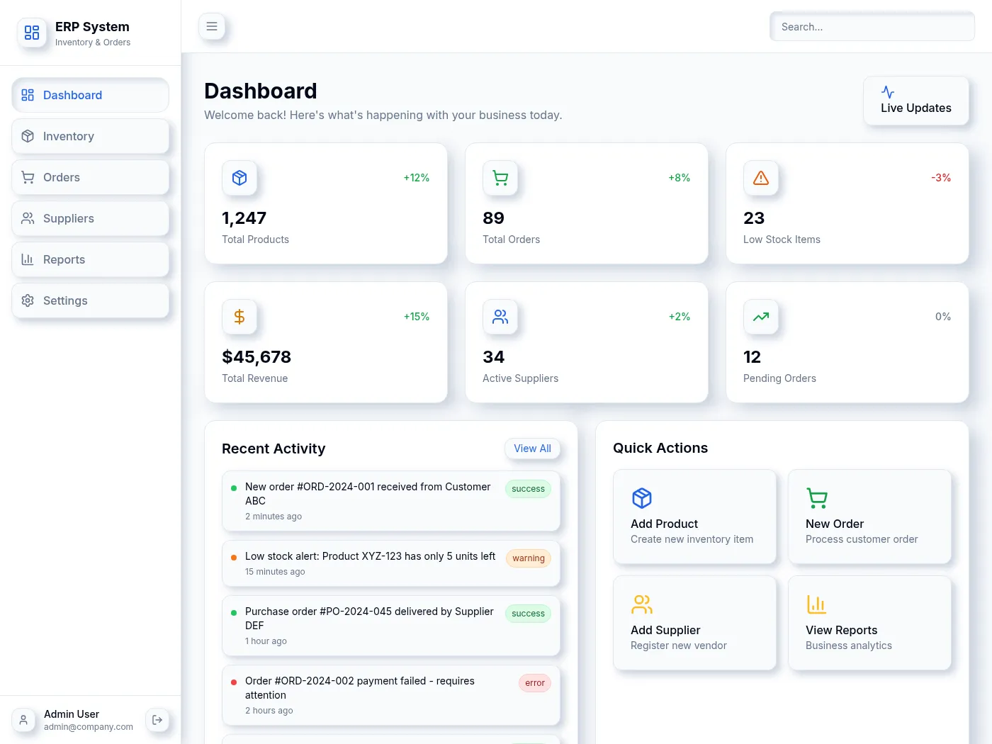 ERP Inventory and Order Management System