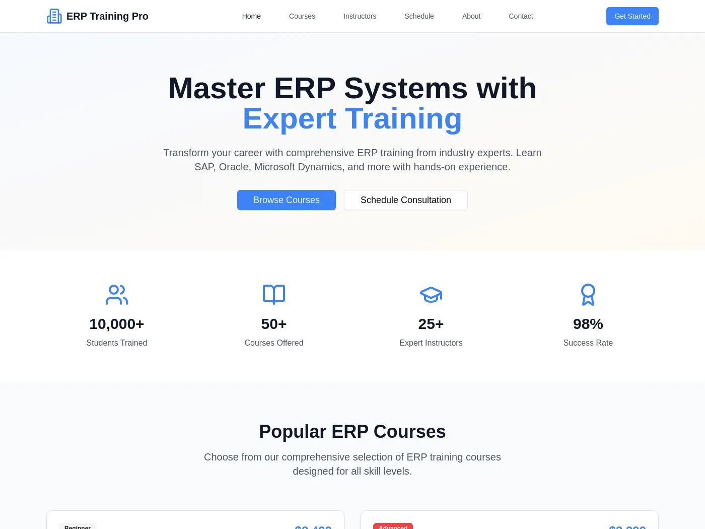 ERP Training Company Website