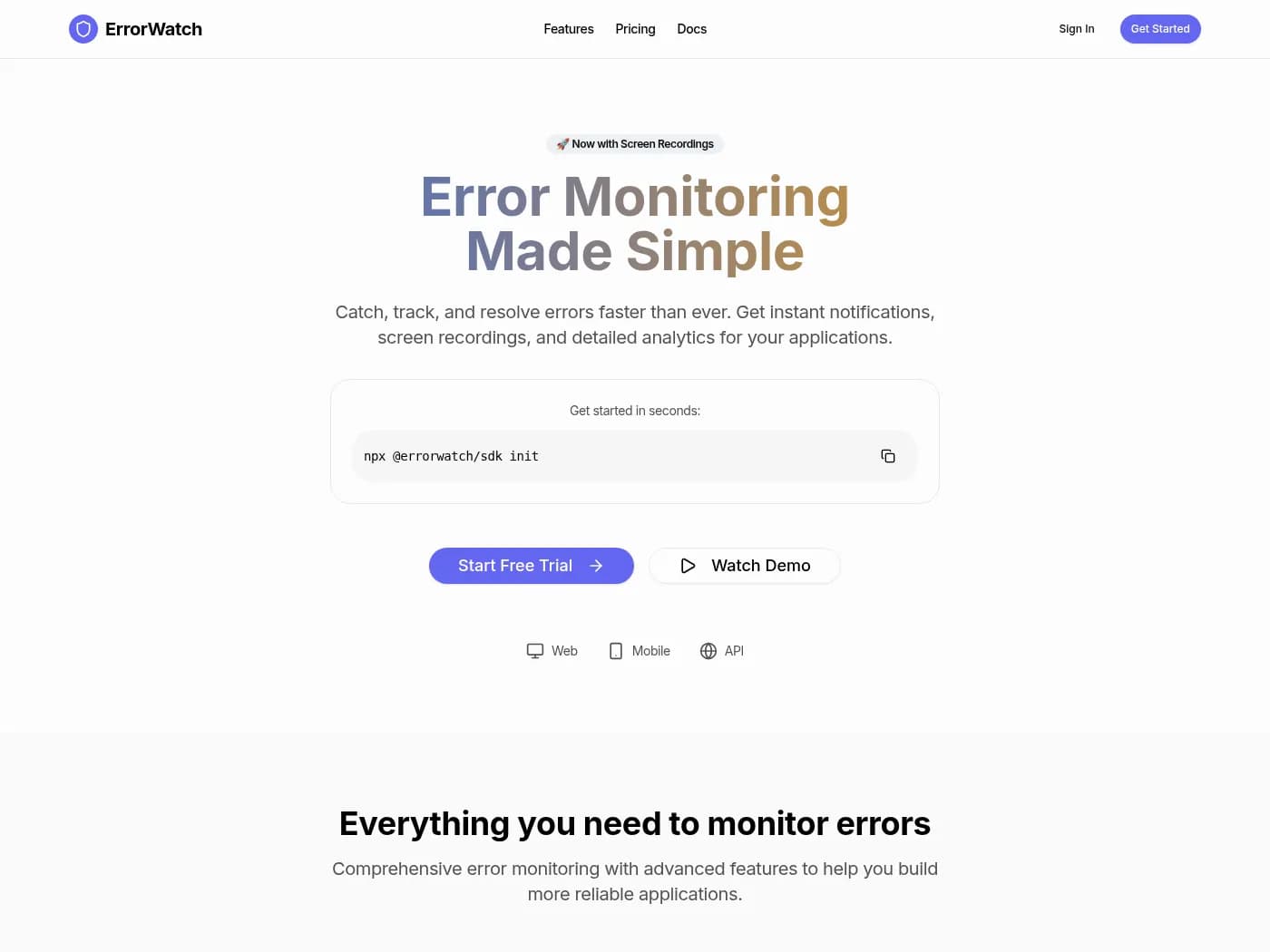 ErrorWatch: Next-Gen Error Monitoring Platform