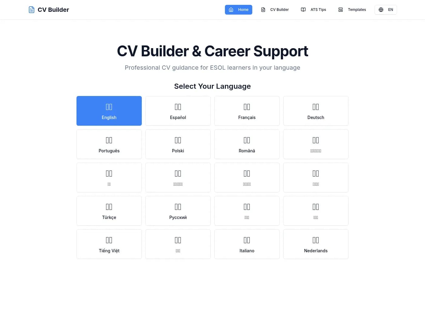 Multilingual ESOL CV Support & Guidance Tool