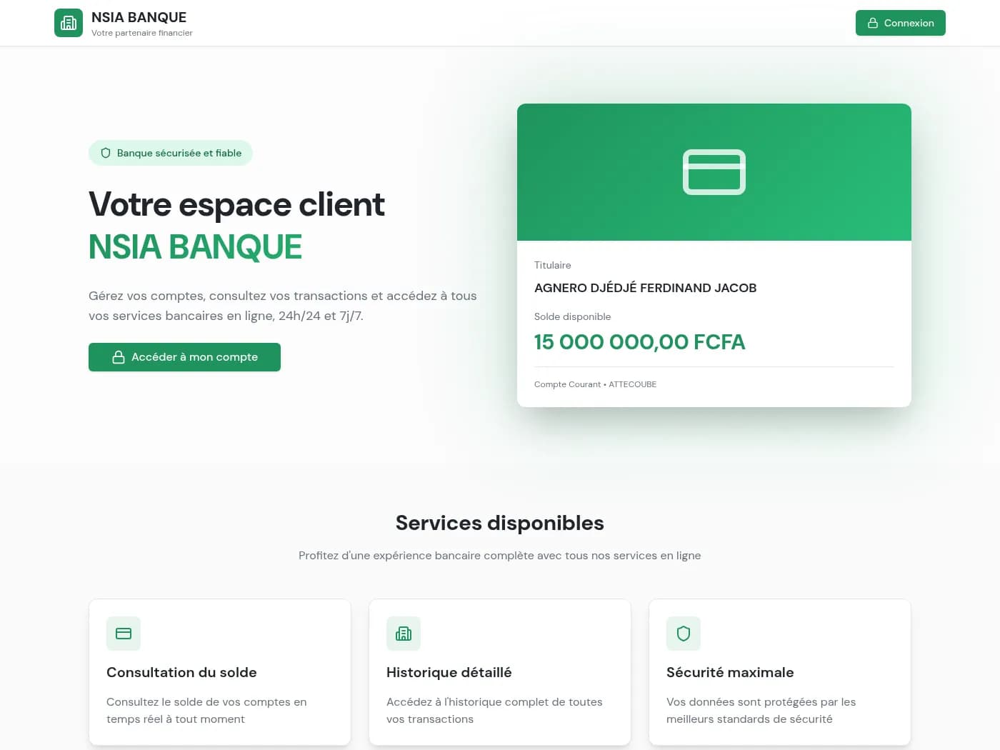 Portail Espace Client NSIA Banque pour AGNERO DJÉDJÉ FERDINAND JACOB
