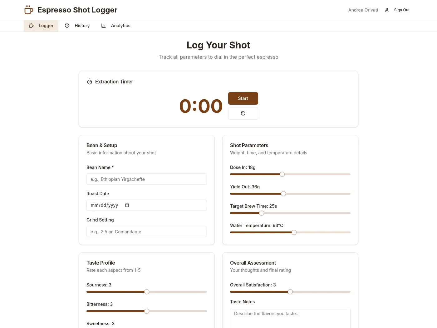 Espresso Shot Logger
