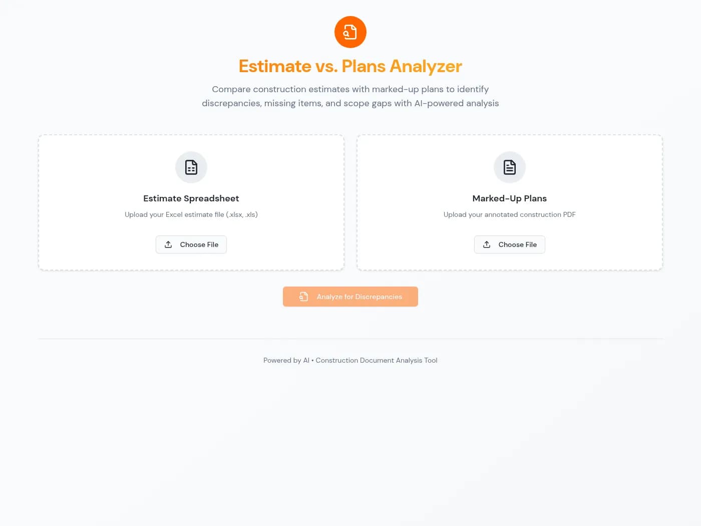 Estimate vs. Marked-Up Plans Discrepancy Analyzer