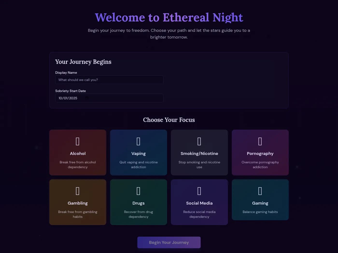 Ethereal Night: New Zealand Addiction Recovery Platform